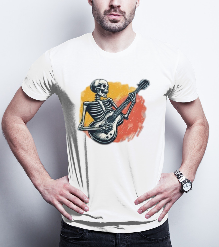 Skeleton Playing Guitar Rock Band T-Shirt
