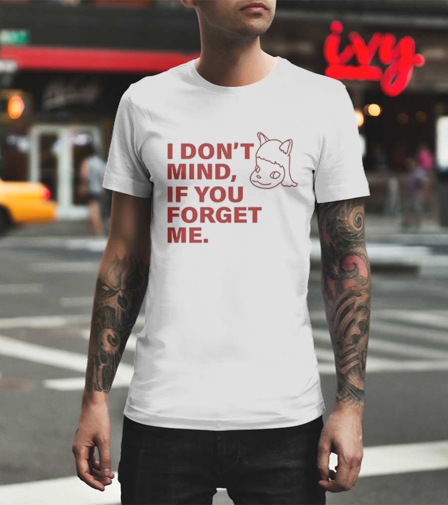 Yoshitomo Nara I Don’t Mind If You Forget Me Red Text With Character Drawing T-Shirt