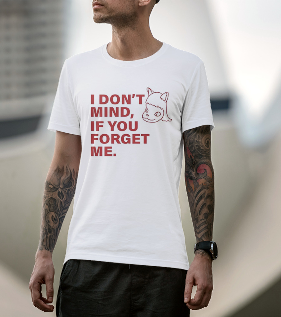 Yoshitomo Nara I Don’t Mind If You Forget Me Red Text With Character Drawing T-Shirt
