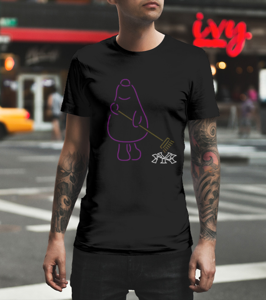 Grimace Purple Neon Mascot With Broom New York Yankees Logo LFGM T-Shirt
