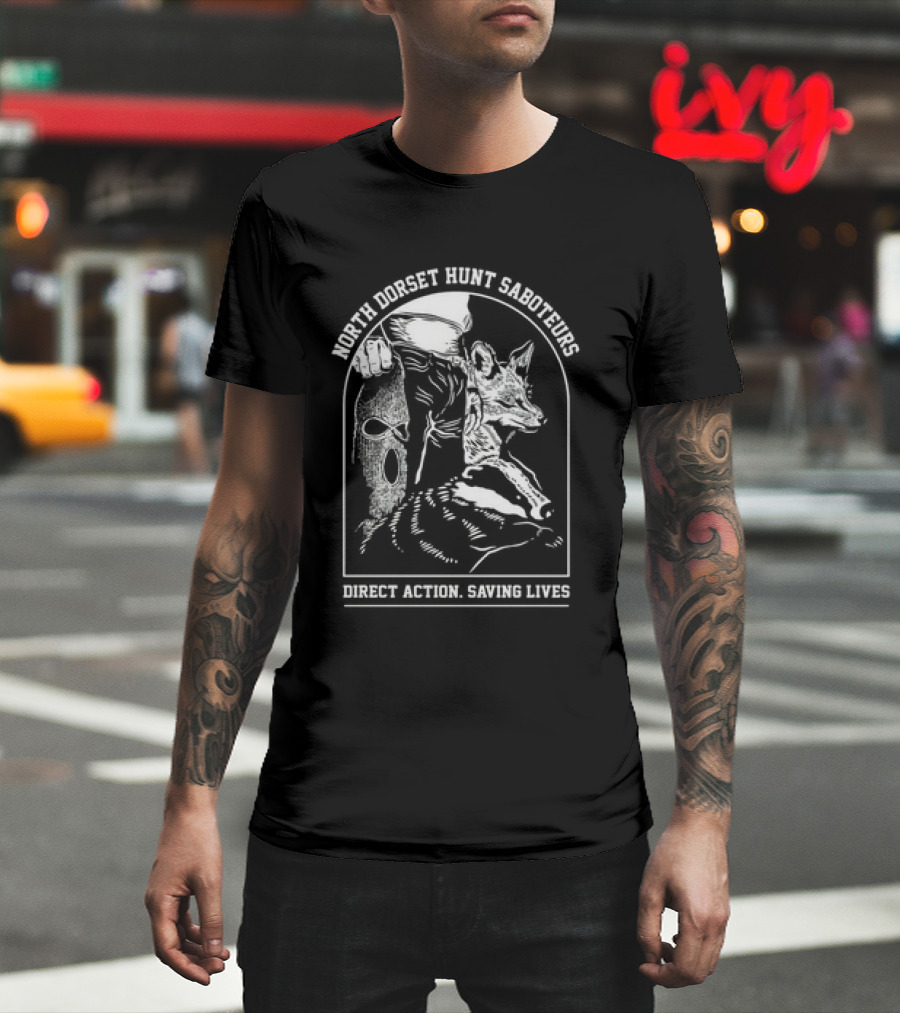 North Dorset Hunt Saboteurs Direct Action Saving Lives Fox Rescue T-Shirt