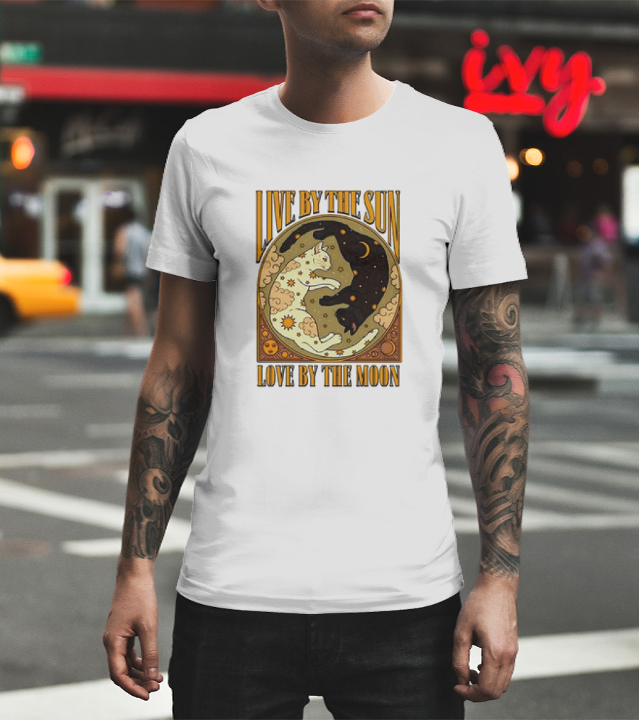 Live By The Sun Love By The Moon Retro Cats T-Shirt