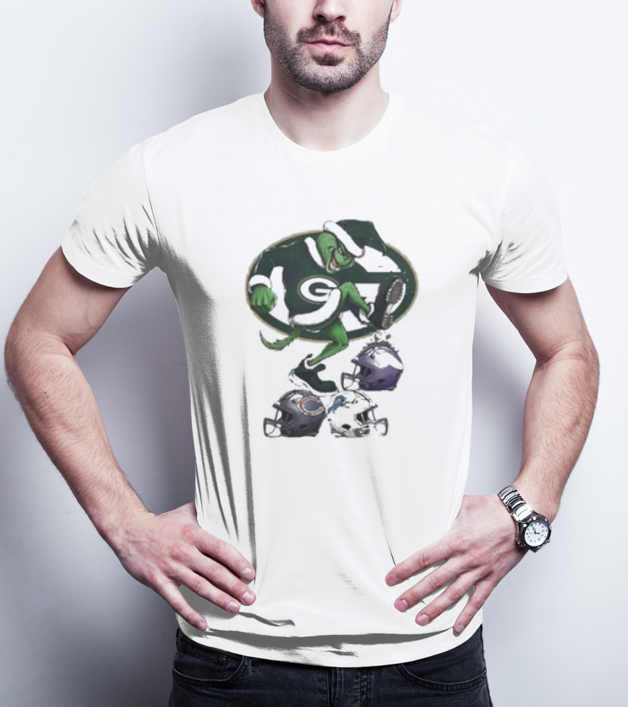 Christmas Grinch Green Bay Packers Stomp NFL Teams Helmets T-Shirt