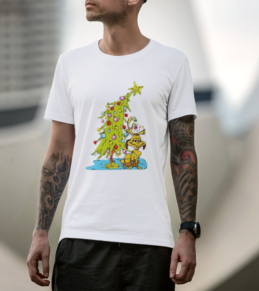 Christmas With Max Dog And Whoville Tree With Lights T-Shirt