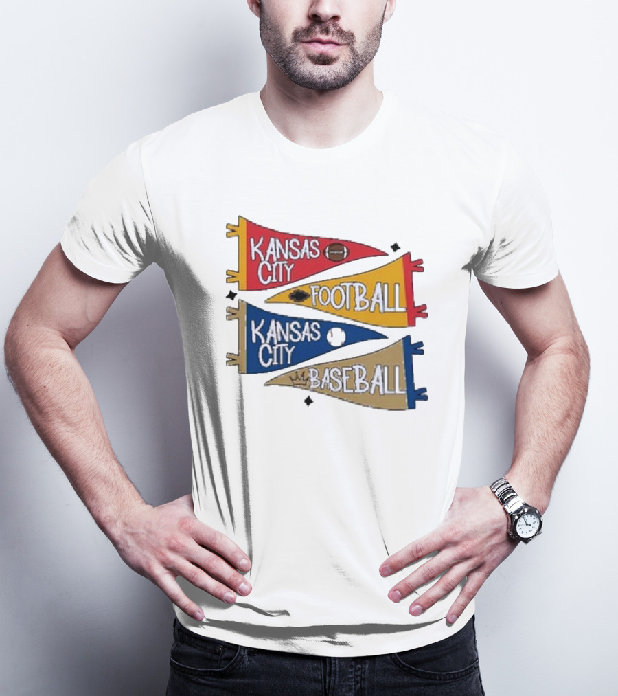 Kansas City Football And Baseball Pennants With Iconic Team Colors And Symbols T-Shirt