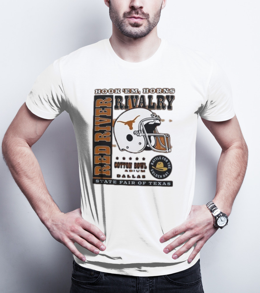 Hook Em Horns Red River Rivalry Cotton Bowl Dallas State Fair Of Texas Battle For The Golden Hat T-Shirt