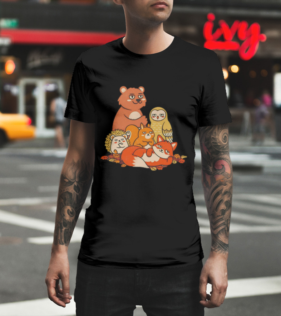 Animals X The Breakfast Club Autumn Edition With Hedgehog, Bear, Owl, Fox, Squirrel T-Shirt