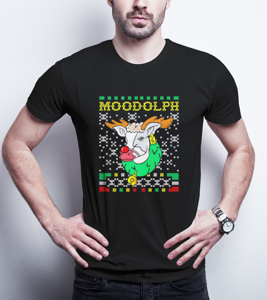 Moodolph Moo Cow Reindeer Ugly Christmas Farmer Cartoon T-Shirt