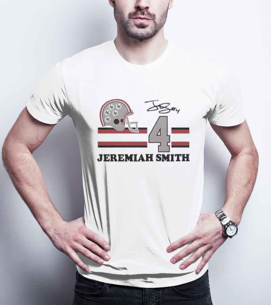 Ohio State Jeremiah Smith #4 Helmet Signature Football T-Shirt