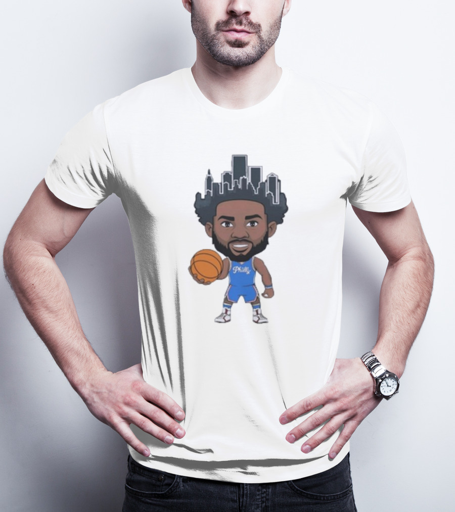 Philadelphia 76ers Philly Baller Cartoon Skyline Hair T-Shirt