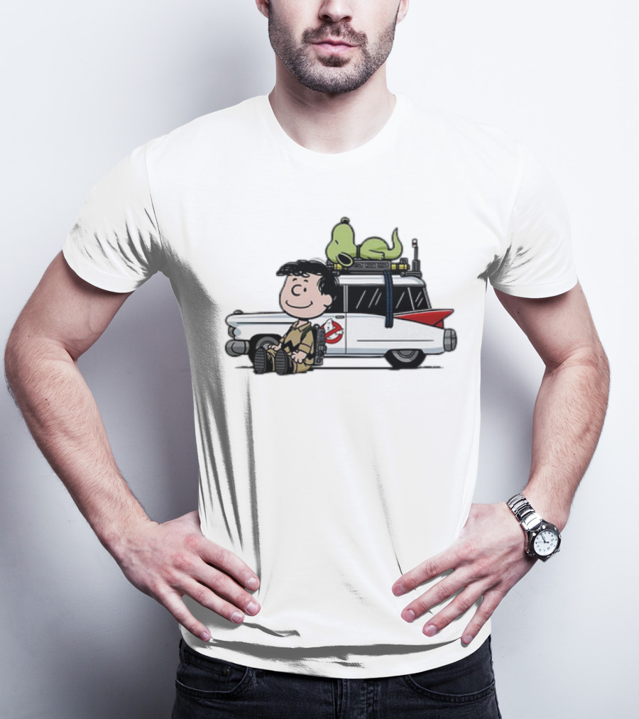 Venkman Slimer Ecto-1 Ghostbusters Meets Charlie Brown Snoopy Peanuts Charlie Venkman T-Shirt