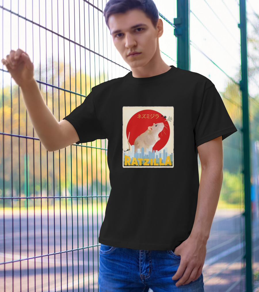 Ratzilla Japanese Anime Retro Cute Rat Mouse Cityscape Iconic T-Shirt