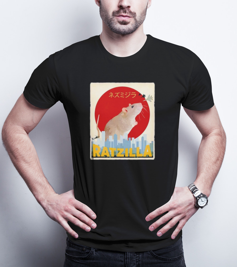Ratzilla Japanese Anime Retro Cute Rat Mouse Cityscape Iconic T-Shirt