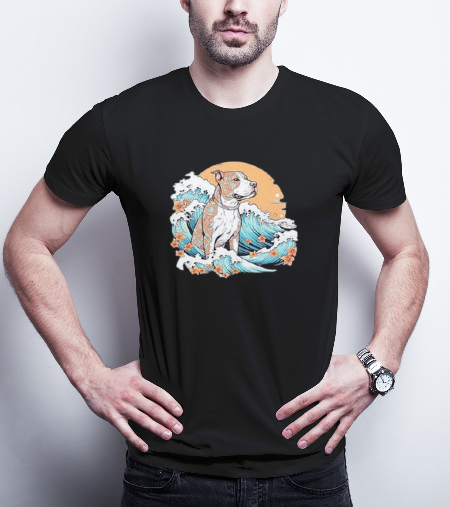 Summer Retro Pitbull Mom Dog Mama Beach Vibes Dog Wave T-Shirt