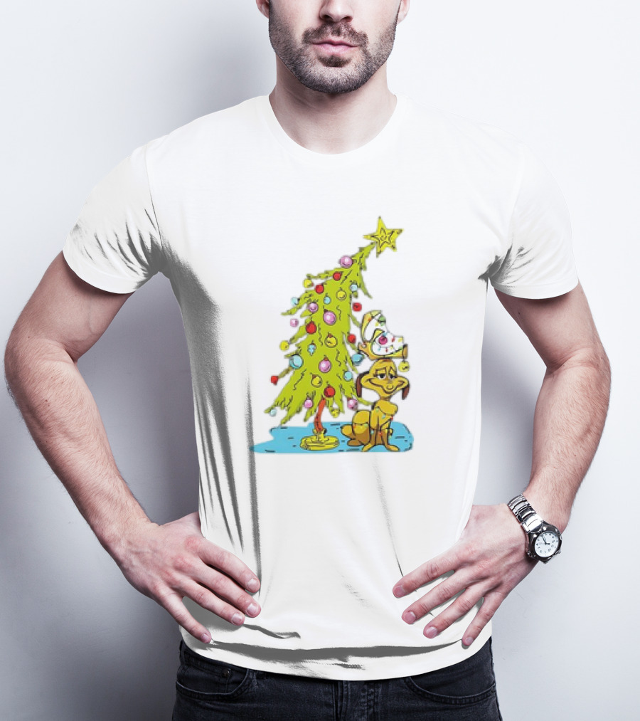 Christmas With Dog Max And Whoville Tree Festive Lights Cartoon Scene T-Shirt