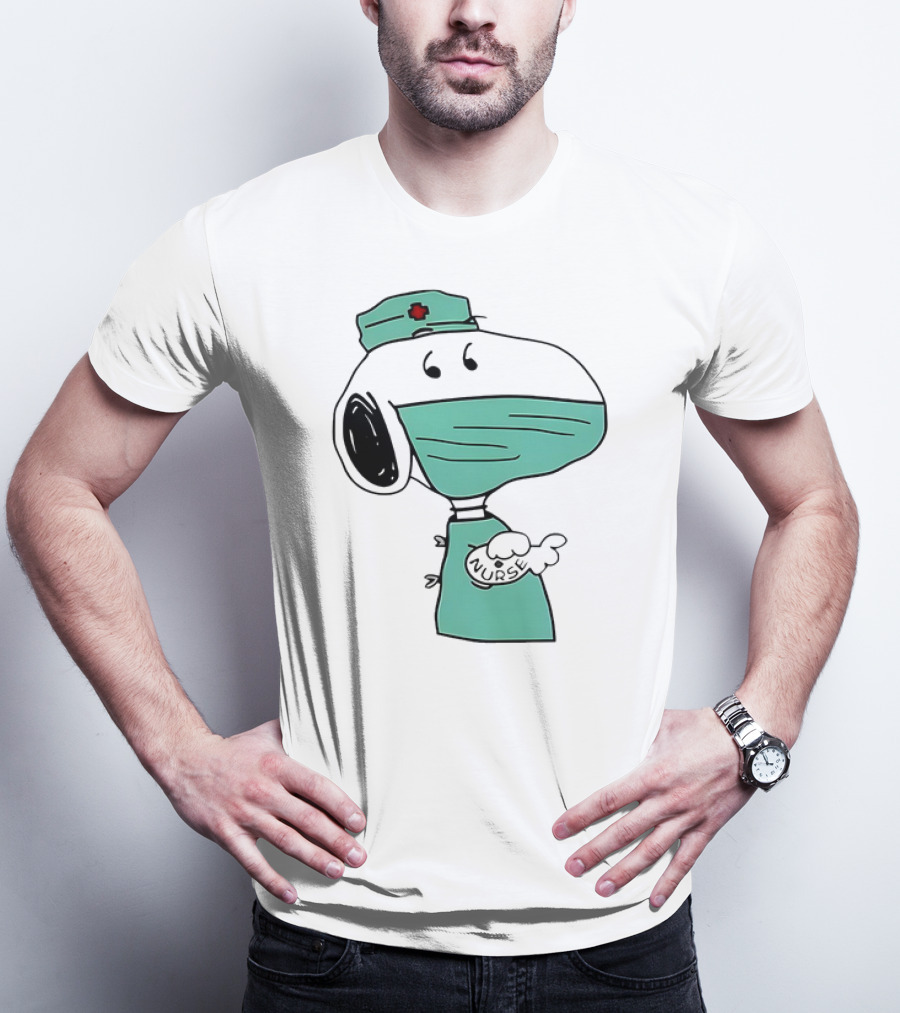Snoopy Nurse Cartoon In Scrubs With Mask T-Shirt