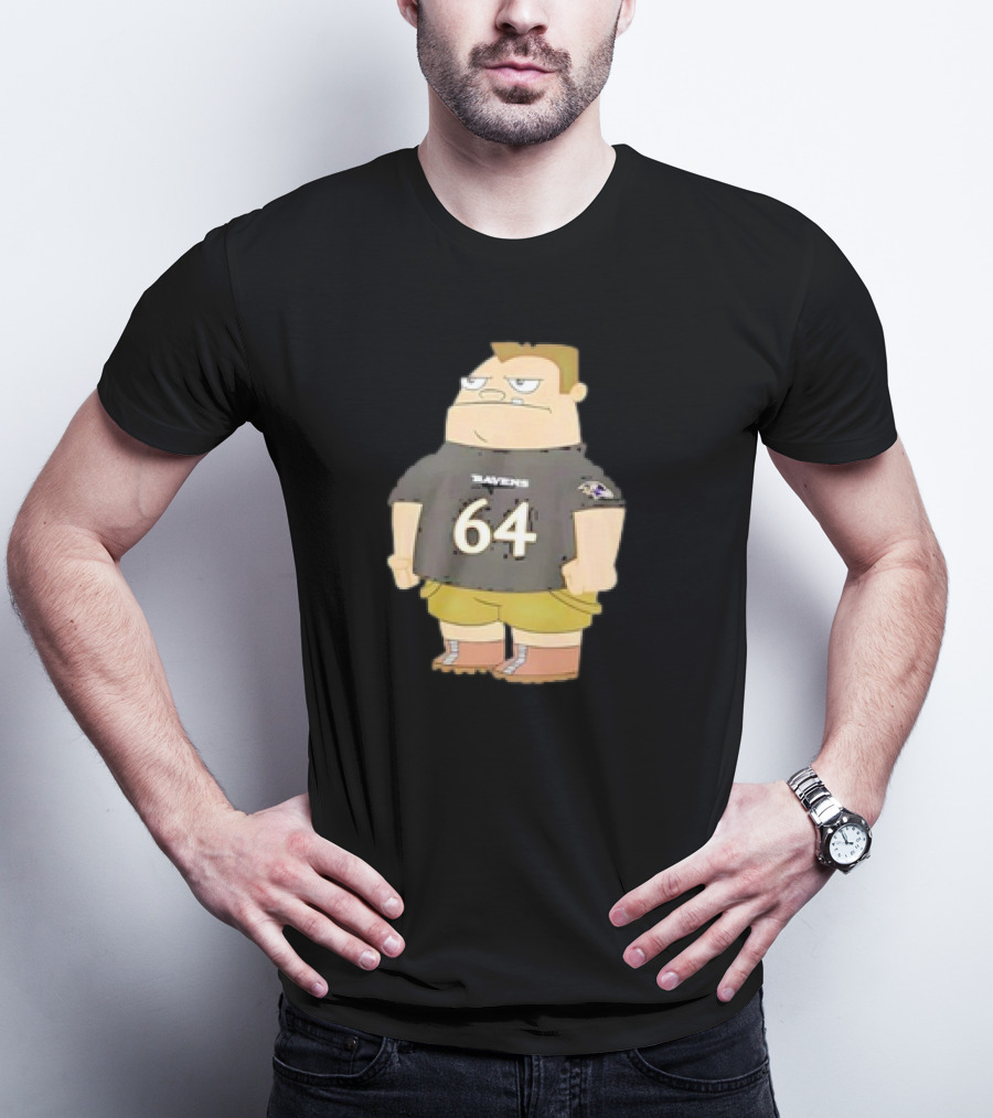 Ravens Tyler Linderbaum 64 Buford Van Stomm Character Sports Jersey T-Shirt