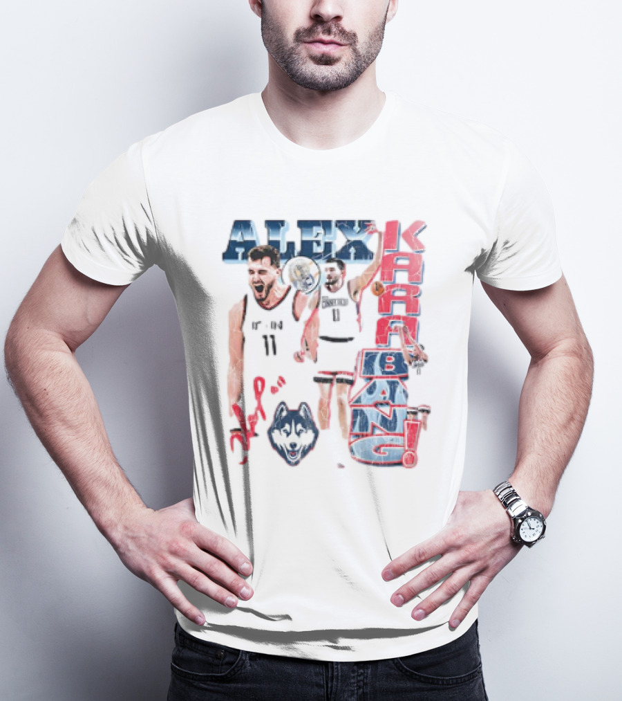 Alex Karaban UConn Huskies Basketball 90s Retro Style With Player Imagery And Team T-Shirt