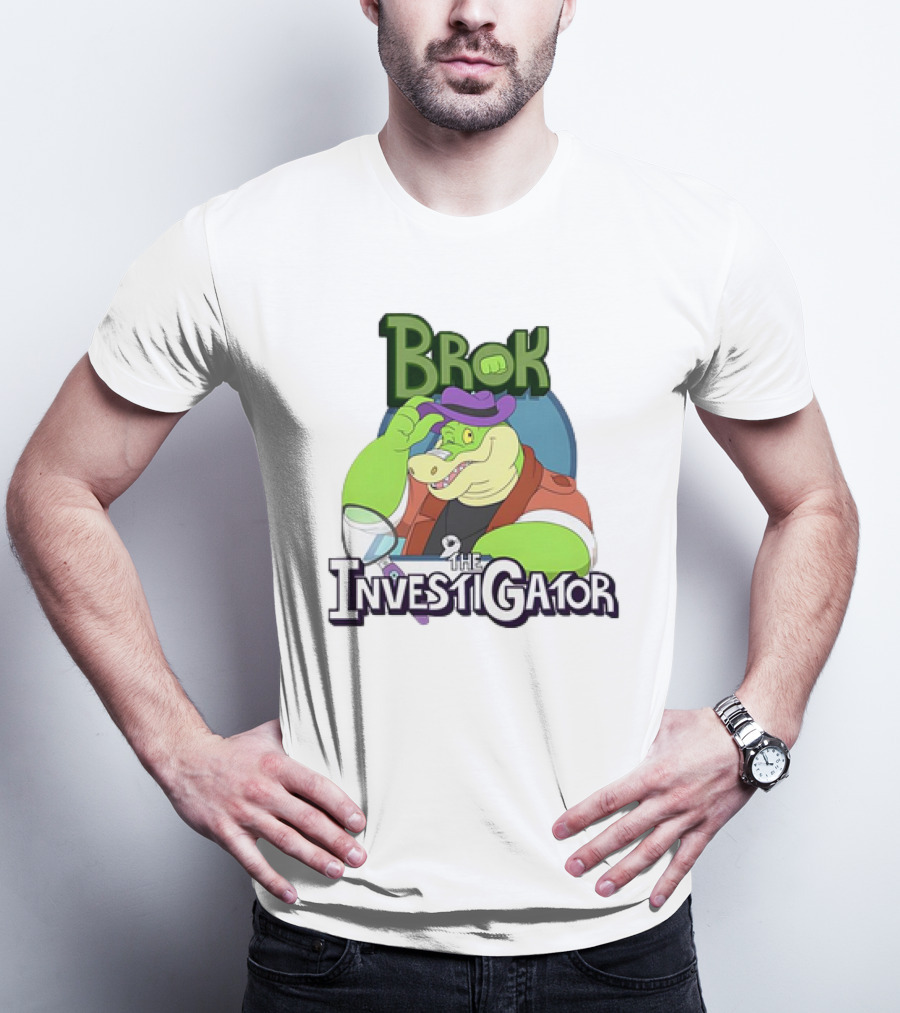 Brok The Investigator Gator Detective With Magnifying Glass And Purple Hat T-Shirt