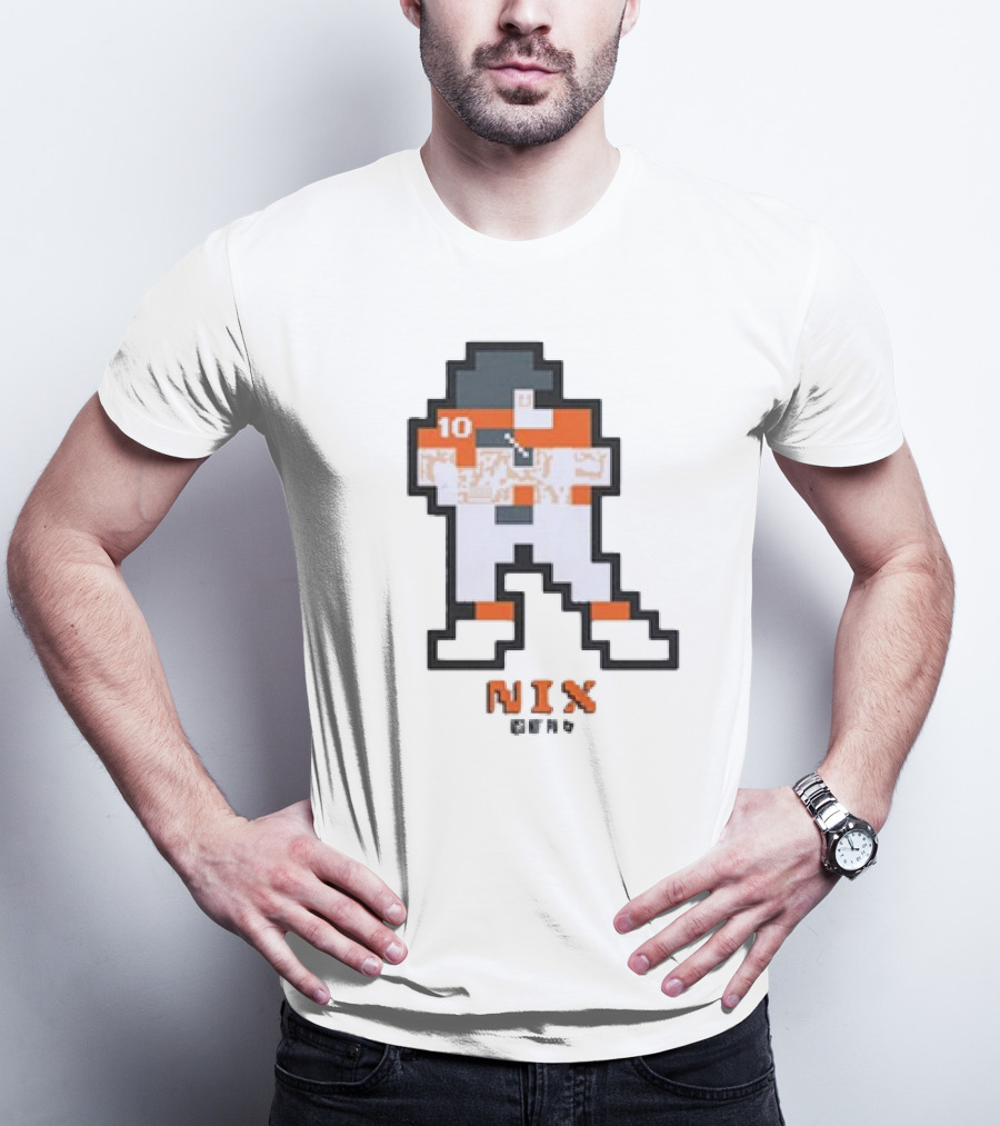 Denver Broncos Bo Nix 10 Orange And White 8-Bit Retro T-Shirt