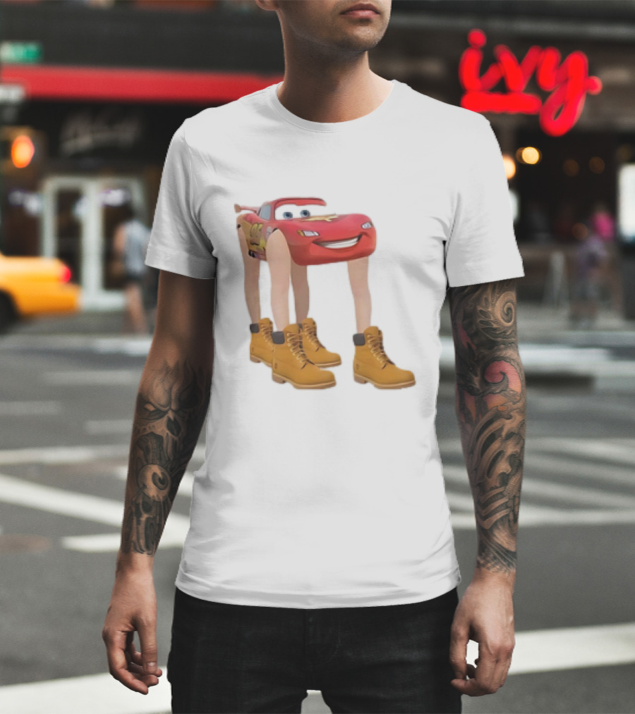 Lightning McQueen With Legs Cartoon Boots T-Shirt