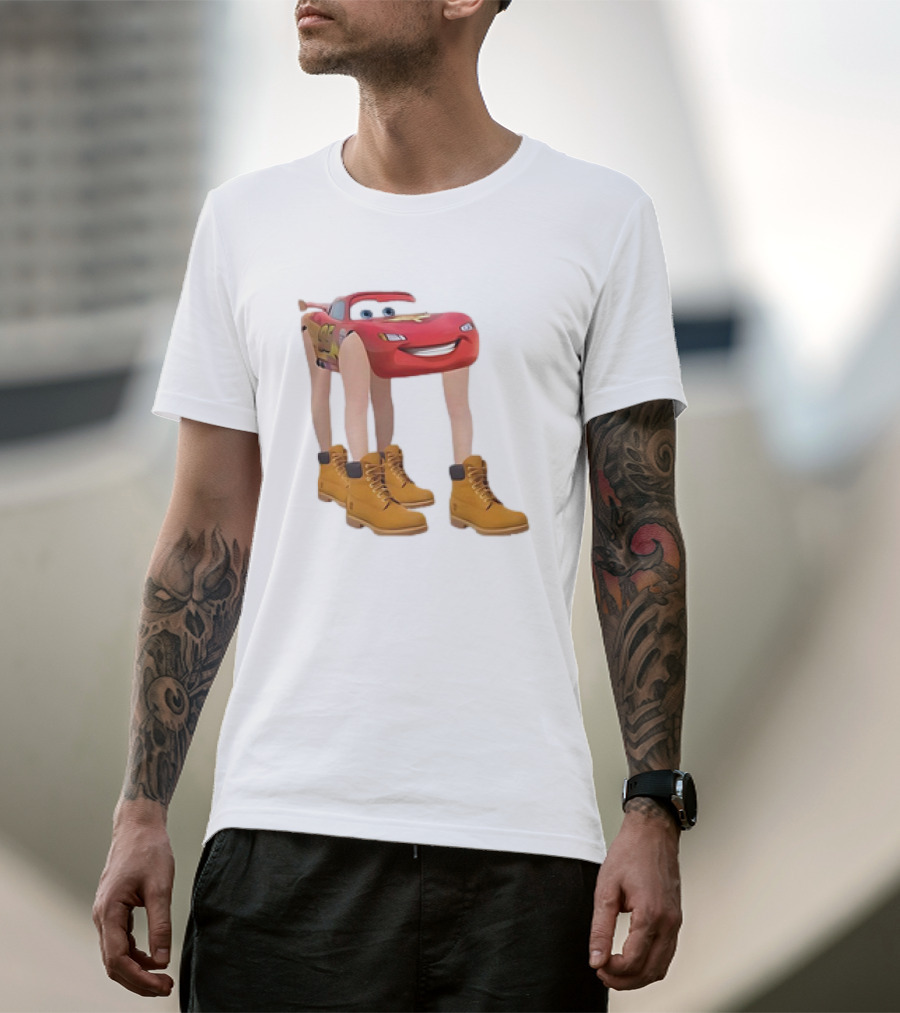 Lightning McQueen With Legs Cartoon Boots T-Shirt