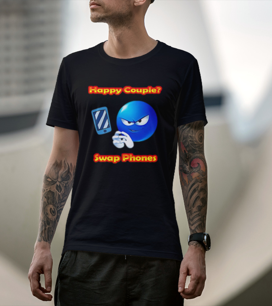 Happy Couple? Swap Phones Blue Emoji T-Shirt