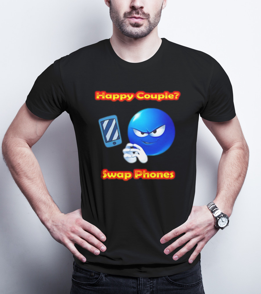 Happy Couple? Swap Phones Blue Emoji T-Shirt