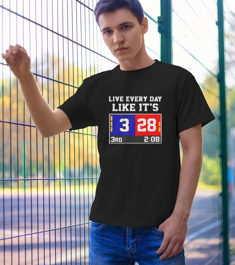 Live Every Day Like It's 3 28 3rd 2:08 New England Patriots Atlanta Falcons T-Shirt