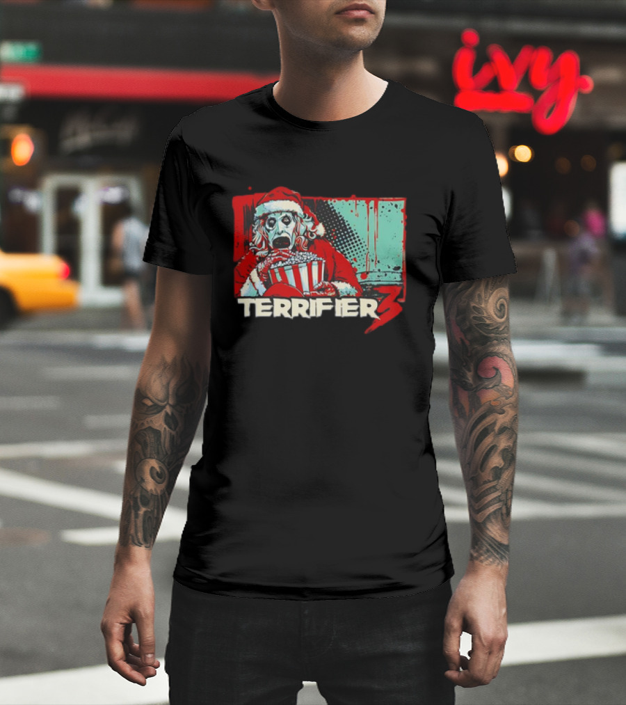 Terrifier 3 Santa Popcorn Horror Scene T-Shirt