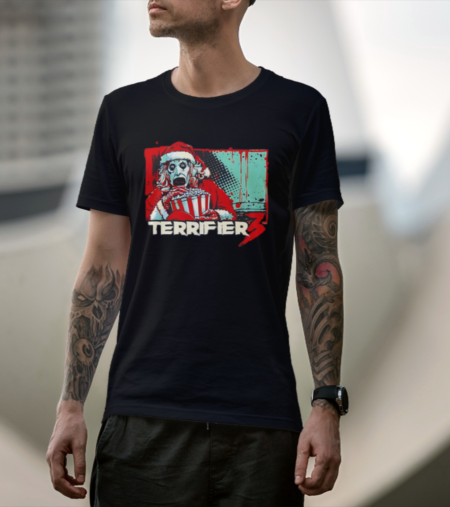 Terrifier 3 Santa Popcorn Horror Scene T-Shirt