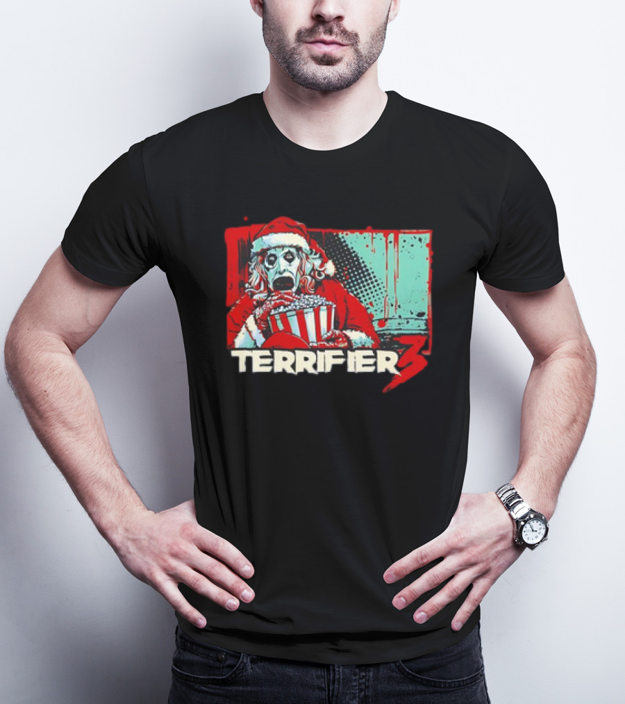 Terrifier 3 Santa Popcorn Horror Scene T-Shirt