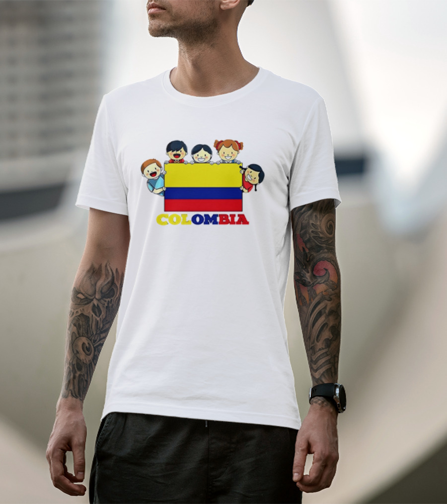 Colombia Flag Hispanic Heritage Month Cartoon Kids Colombian Flag T-Shirt