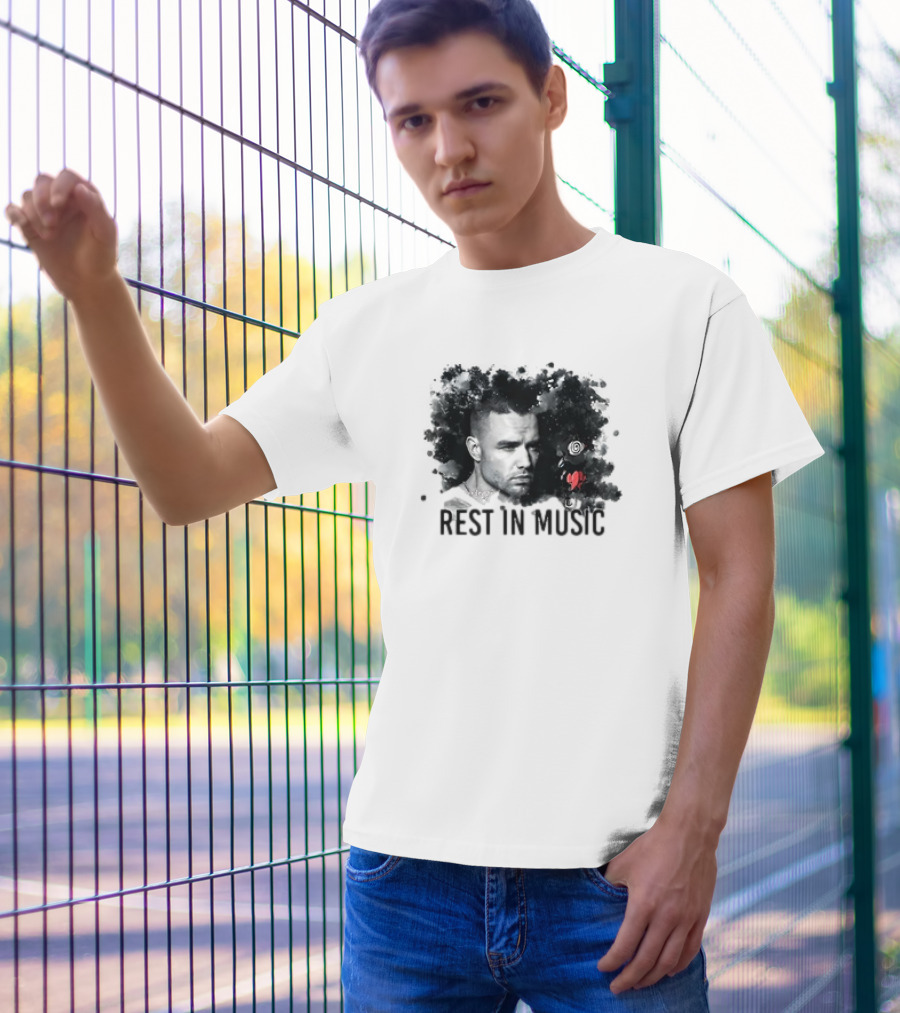 Liam Payne Rest In Music Portrait With Artistic Black And Red Accents T-Shirt