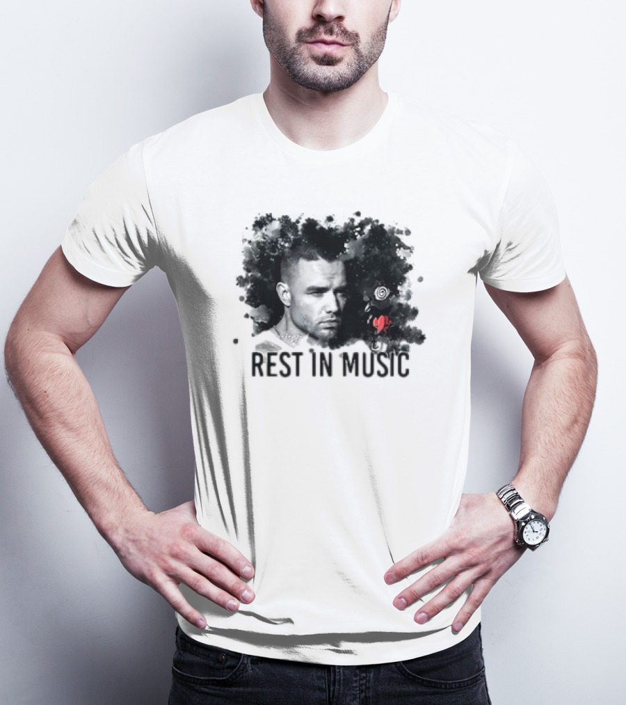 Liam Payne Rest In Music Portrait With Artistic Black And Red Accents T-Shirt