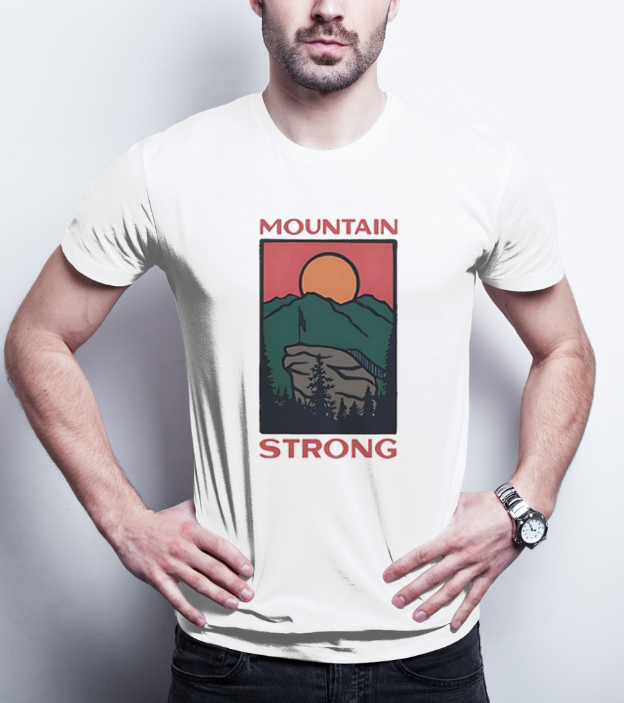 Mountain Strong Sunset Over Ridge With Flag T-Shirt