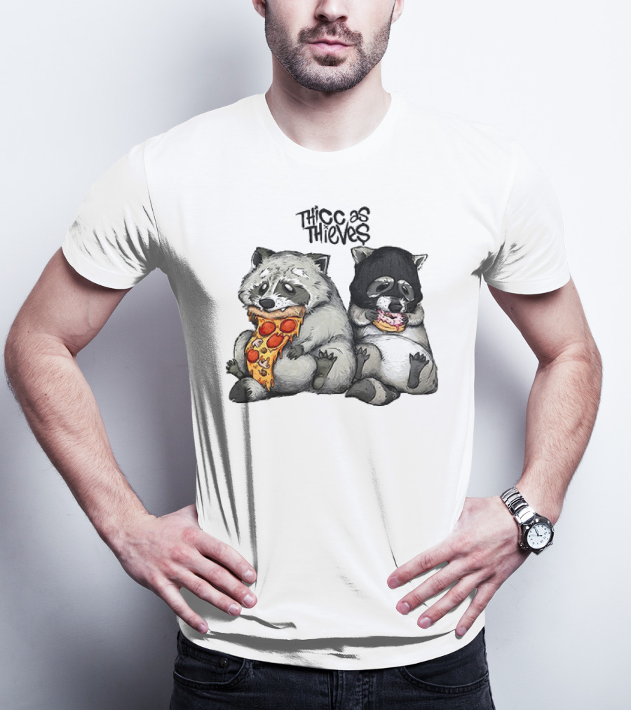 Thicc As Thieves Raccoon Eat Pizza And Donut T-Shirt