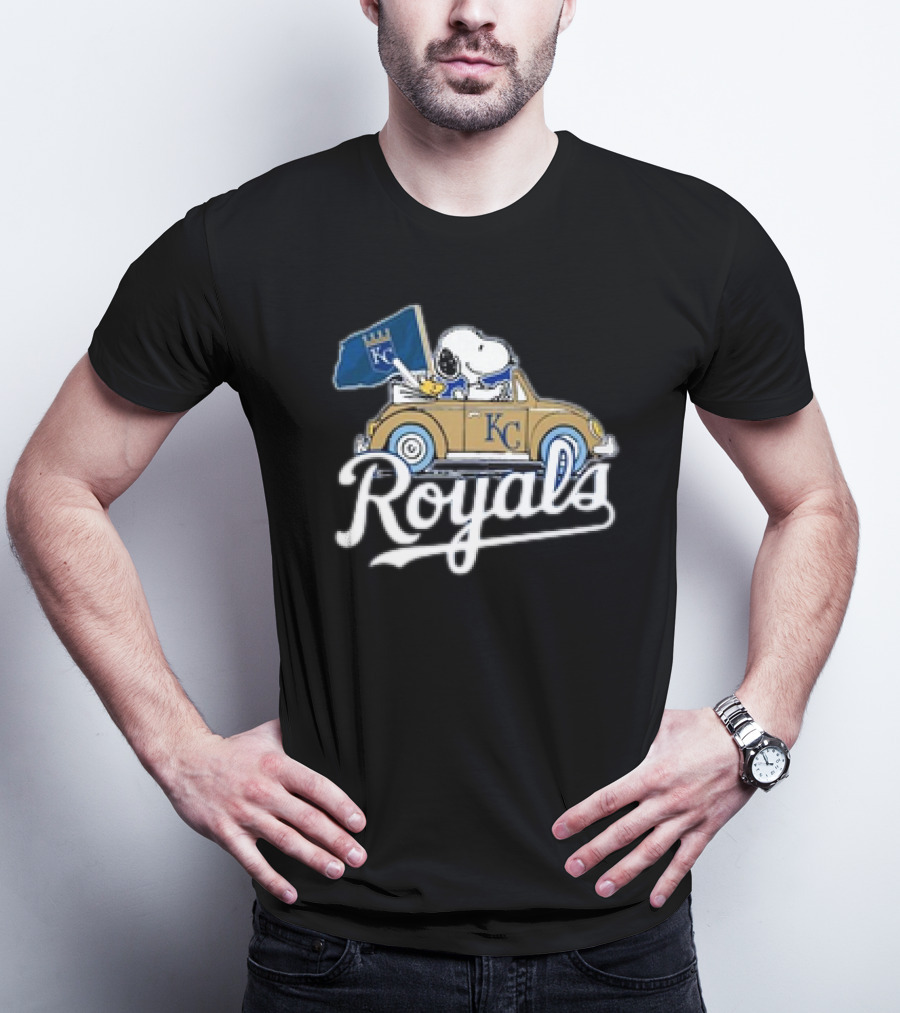 Kansas City Royals Snoopy Woodstock Car KC Flag T-Shirt