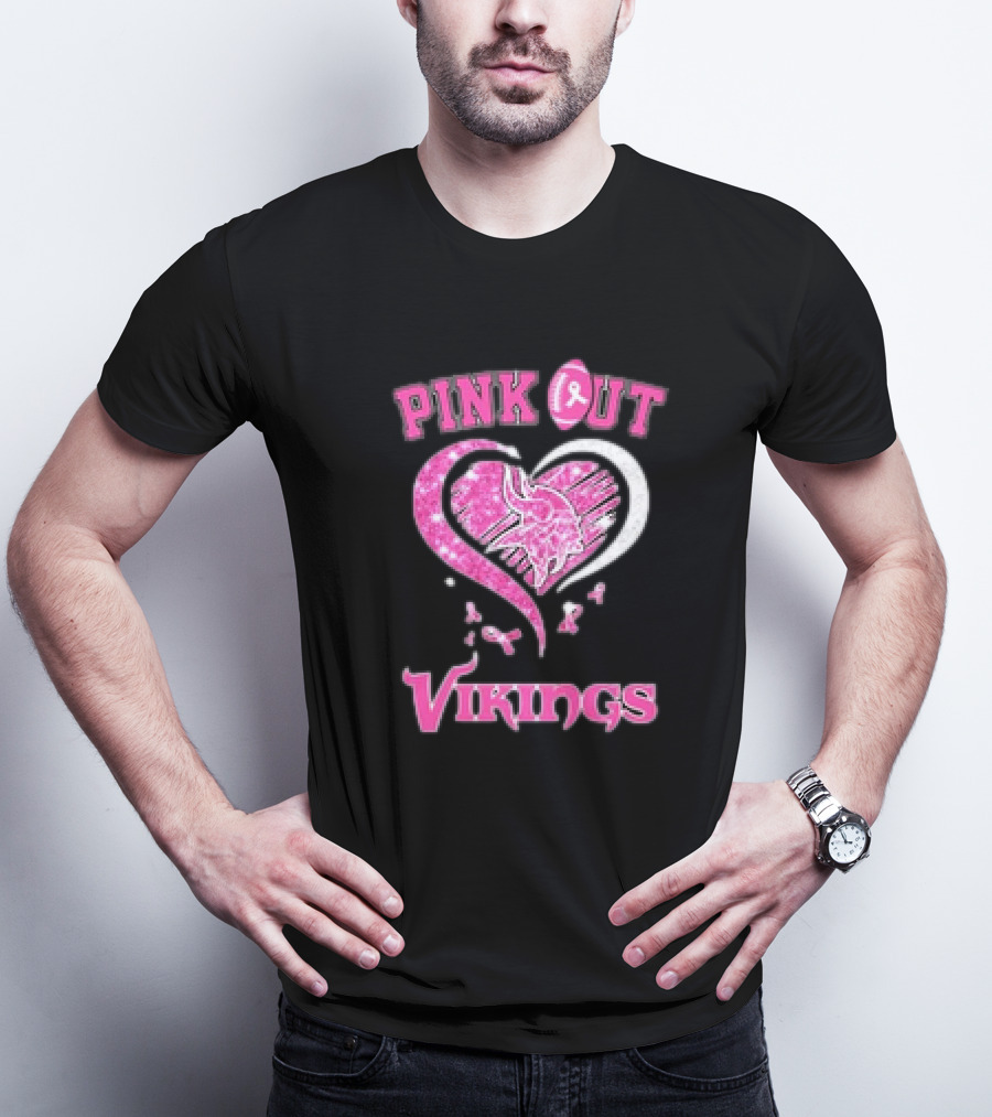 Minnesota Vikings Pink Out Heart Breast Cancer Awareness T-Shirt