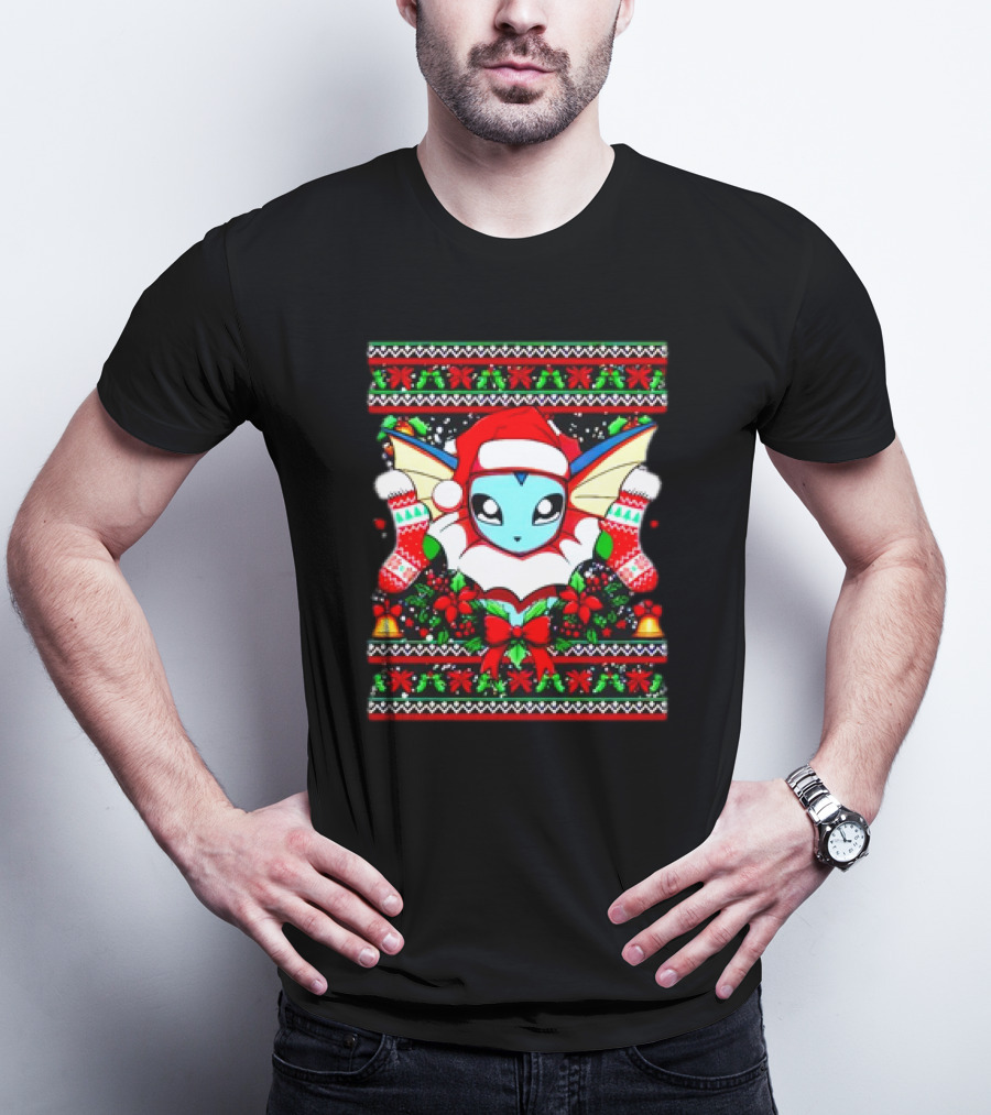 Vaporeon Santa Hat Christmas Pokemon Character Anime Holiday T-Shirt