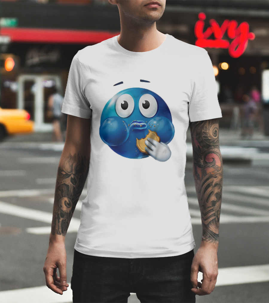 Blue Emoji With Cookie Meme T-Shirt