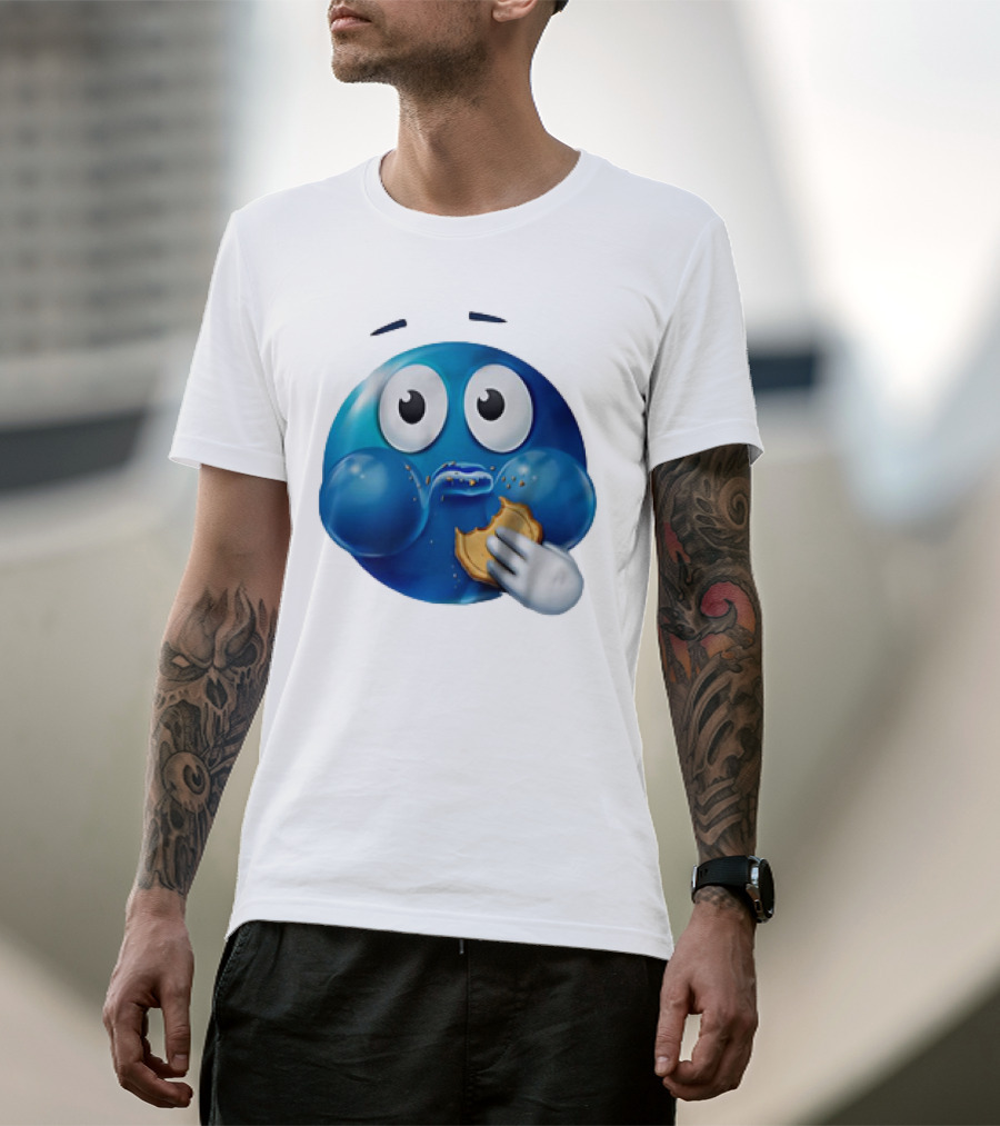 Blue Emoji With Cookie Meme T-Shirt