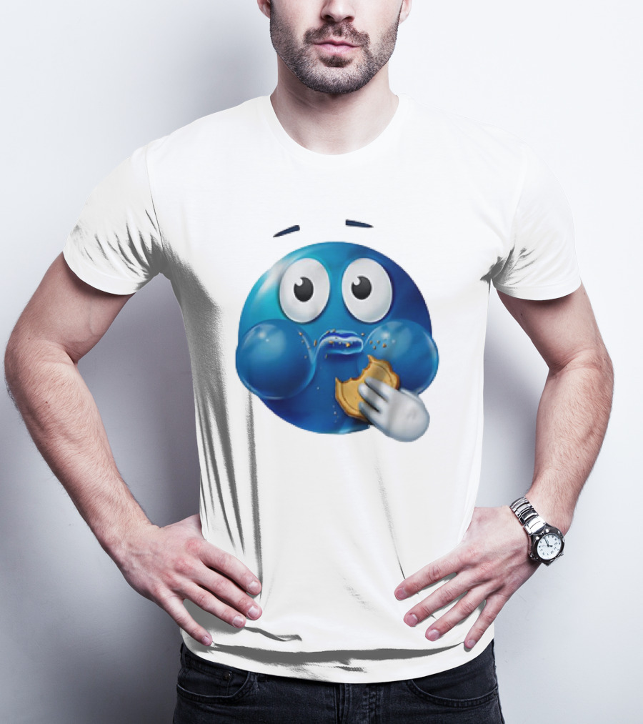 Blue Emoji With Cookie Meme T-Shirt