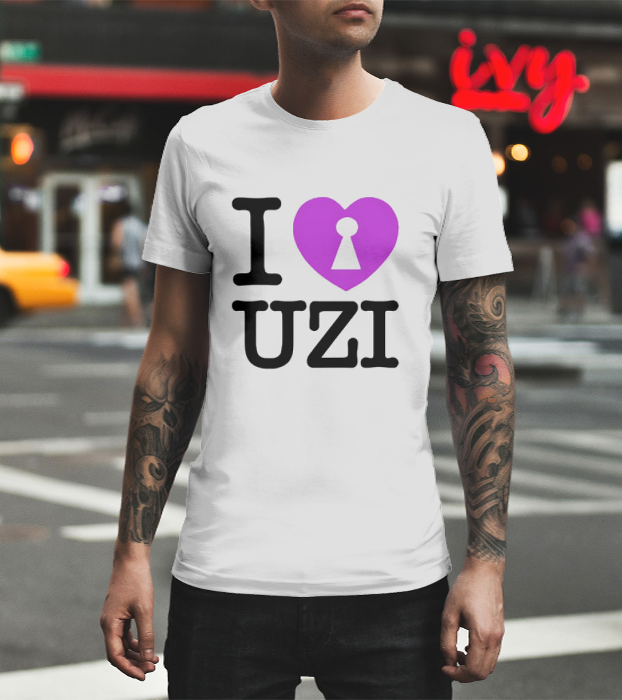 I Heart Uzi Keyhole Symbol In Purple T-Shirt