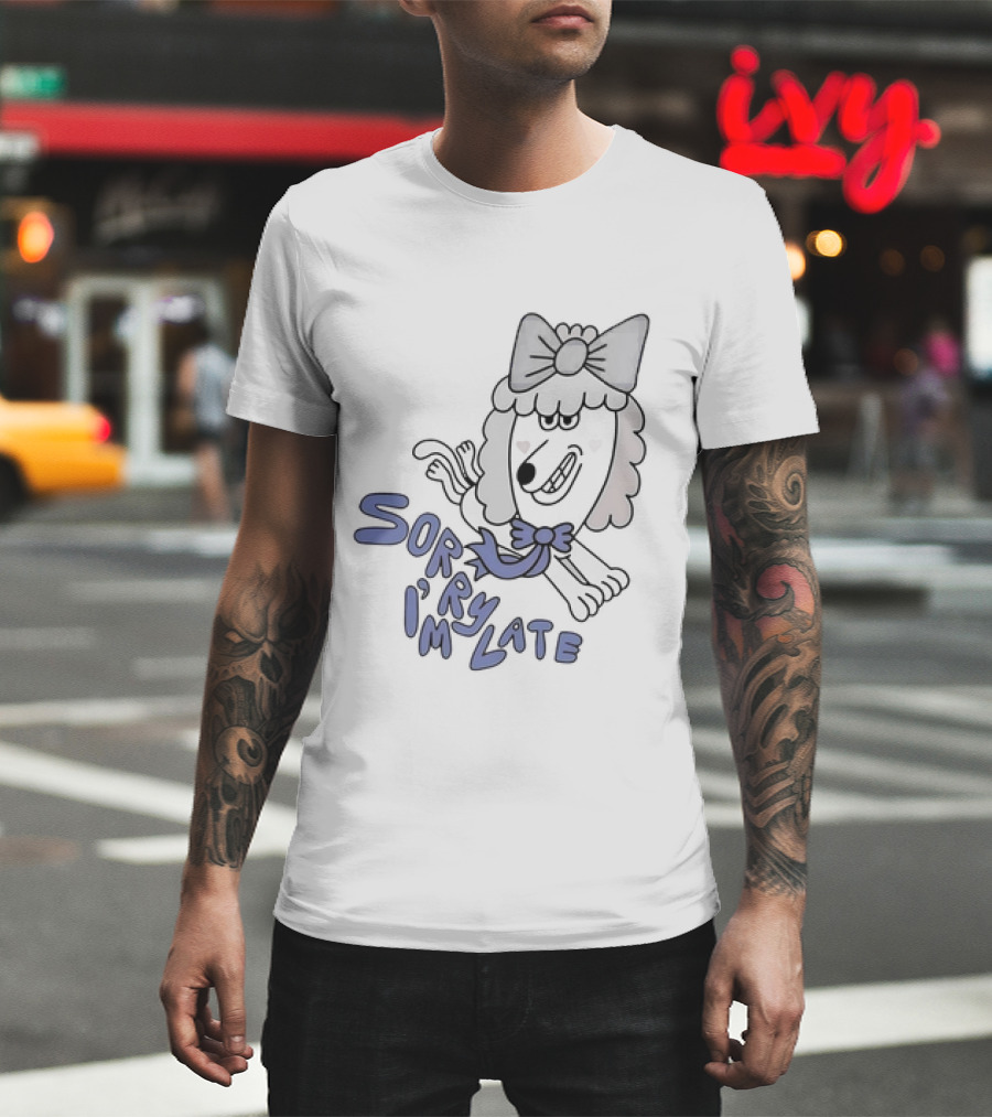 Sorry I'm Late Lazy Oaf Dog With Bow And Scarf T-Shirt
