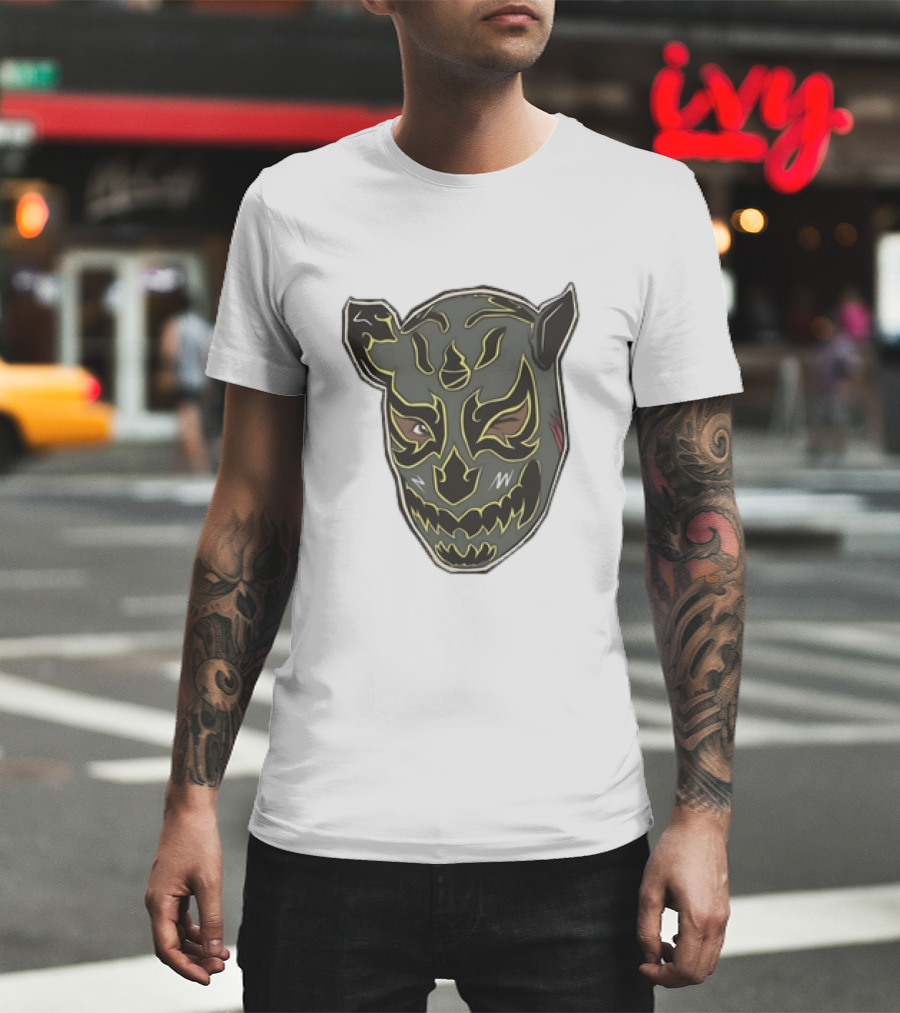 Luchador Black Mask With Grey And Yellow AEW T-Shirt