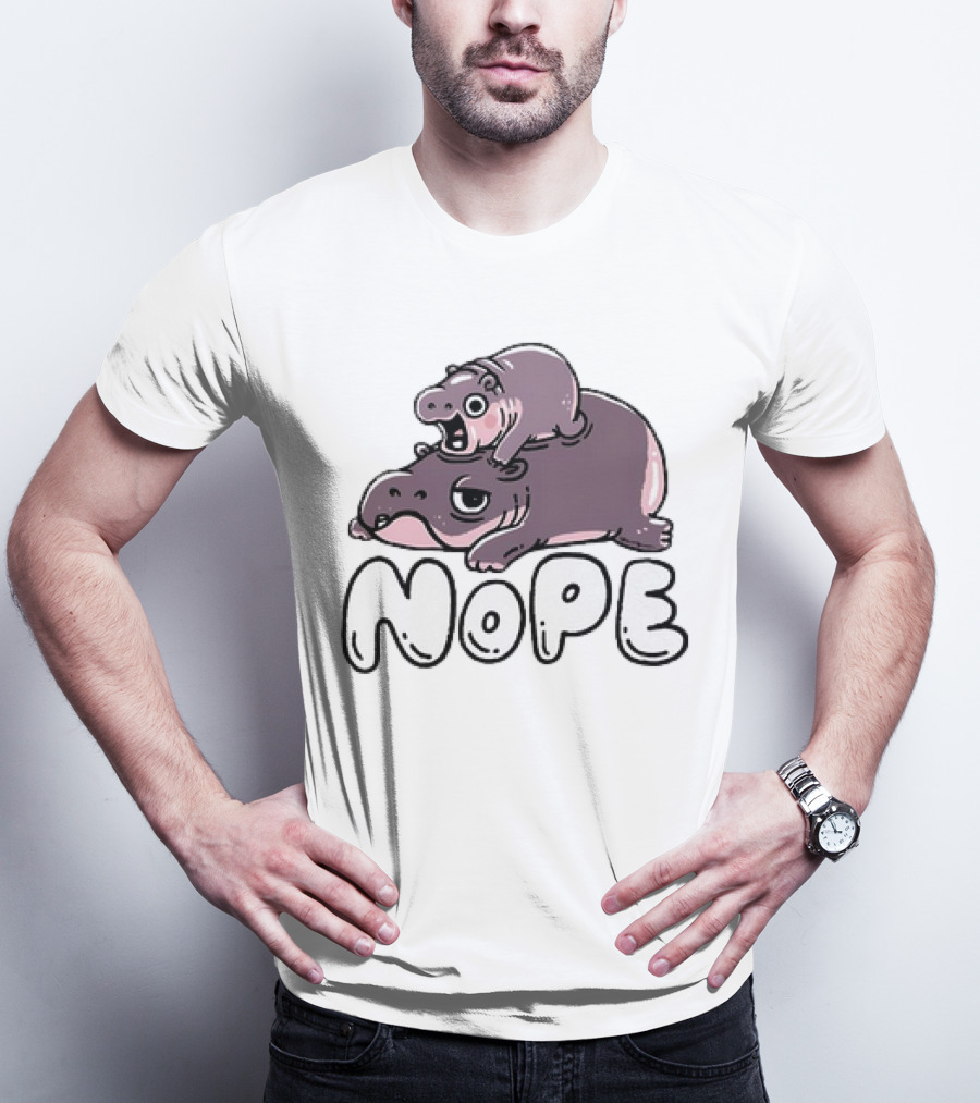 Moo Deng Cute Hippo With Baby Nope T-Shirt