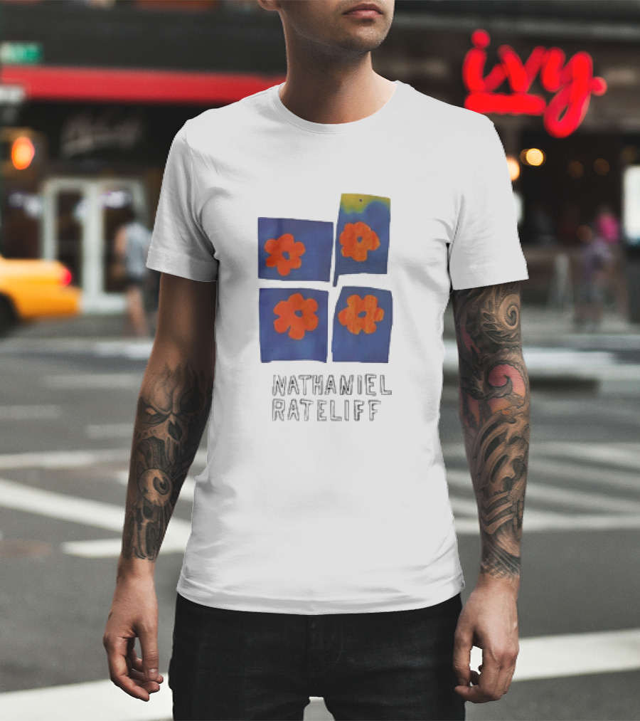 Nathaniel Rateliff Blue Squares Orange Flowers T-Shirt