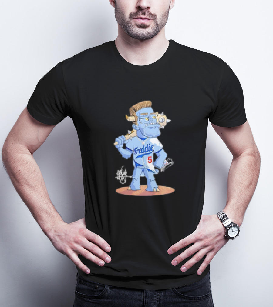 Monster Freddie Los Angeles Baseball Player Cartoon Character T-Shirt