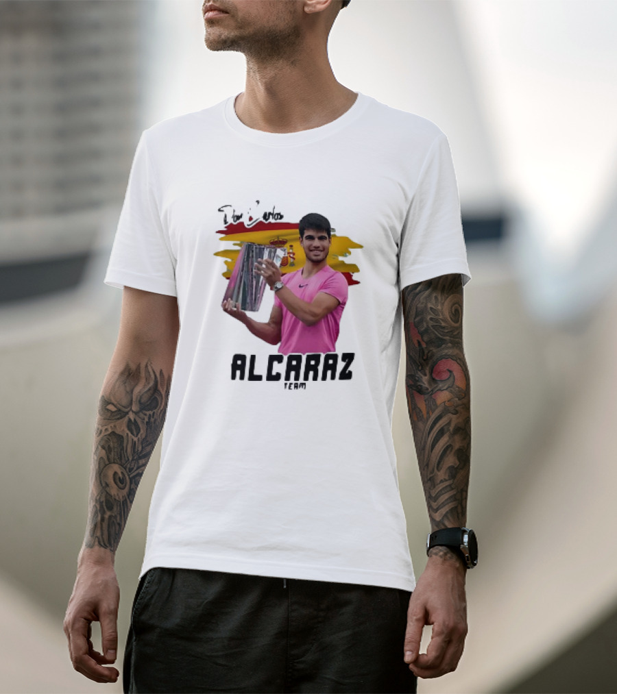 Don Carlos Alcaraz Team With Trophy And Spanish Flag T-Shirt